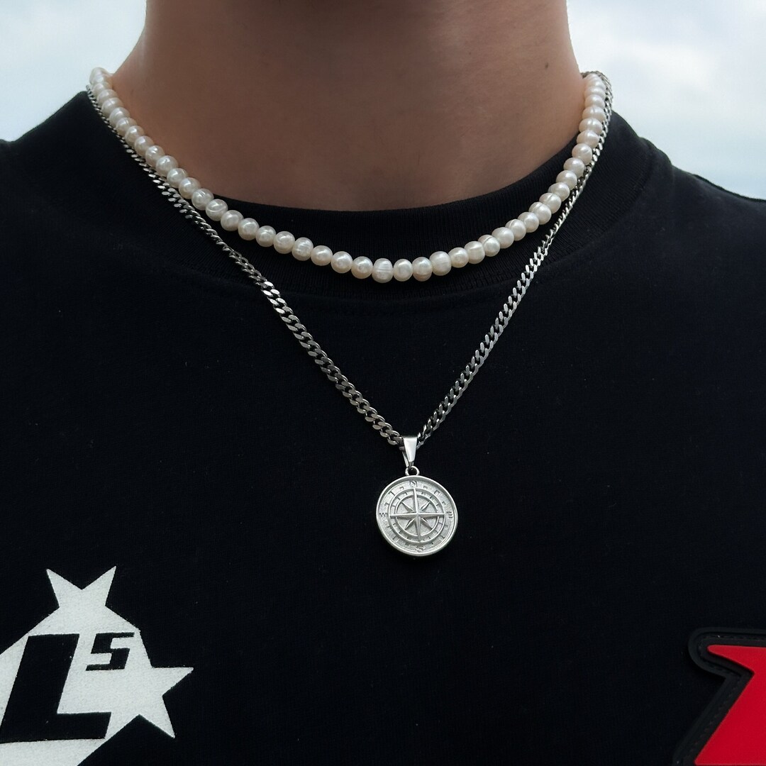 Silver Compass Chain 3mm Cuban Link Chain Necklace North - Etsy