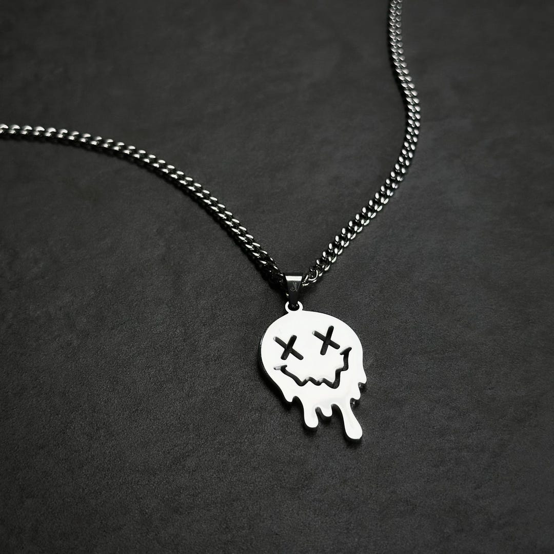 Drippy Smiley Chain Drippy Pendant Men Melting Smiley Necklace ...