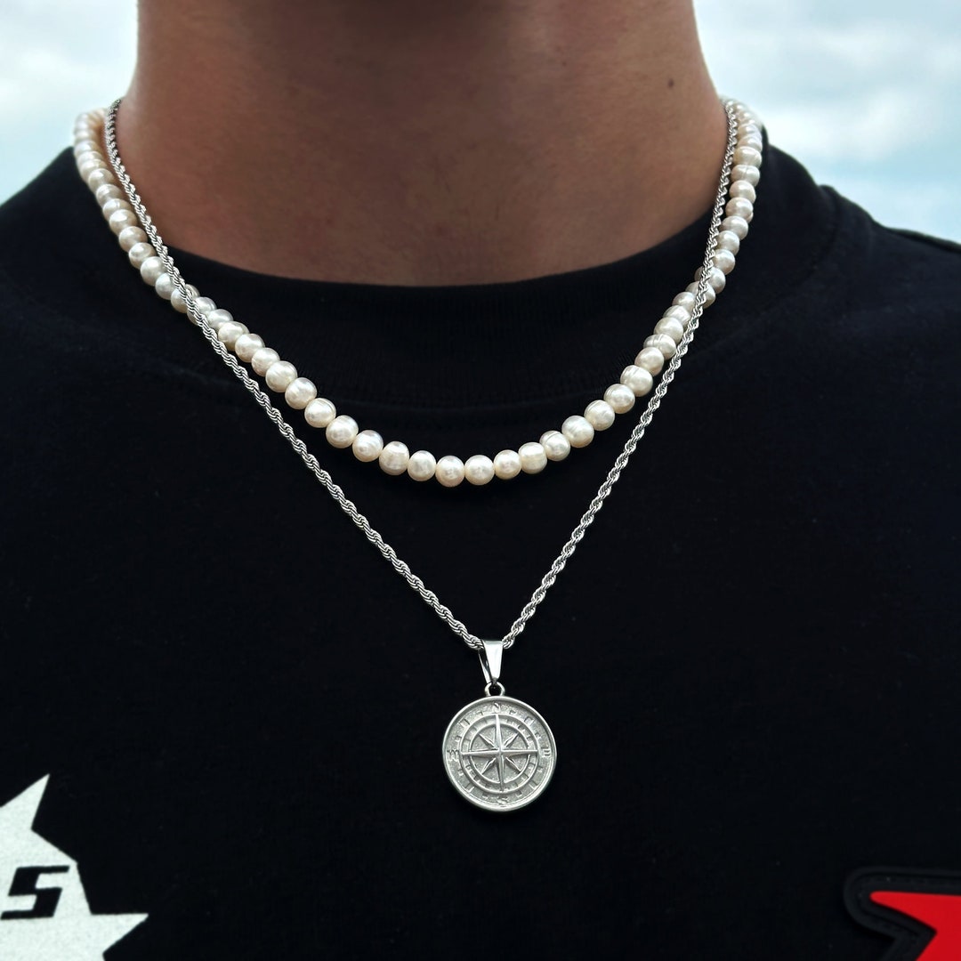 Compass Rope Chain Silver 2 Mm Twisted Rope Necklace Men North Star ...