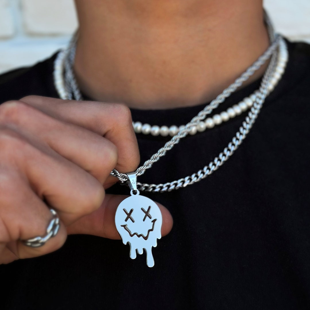 Melting Smiley Rope Chain Silver 4 Mm Twisted Rope Necklace Men Drippy ...