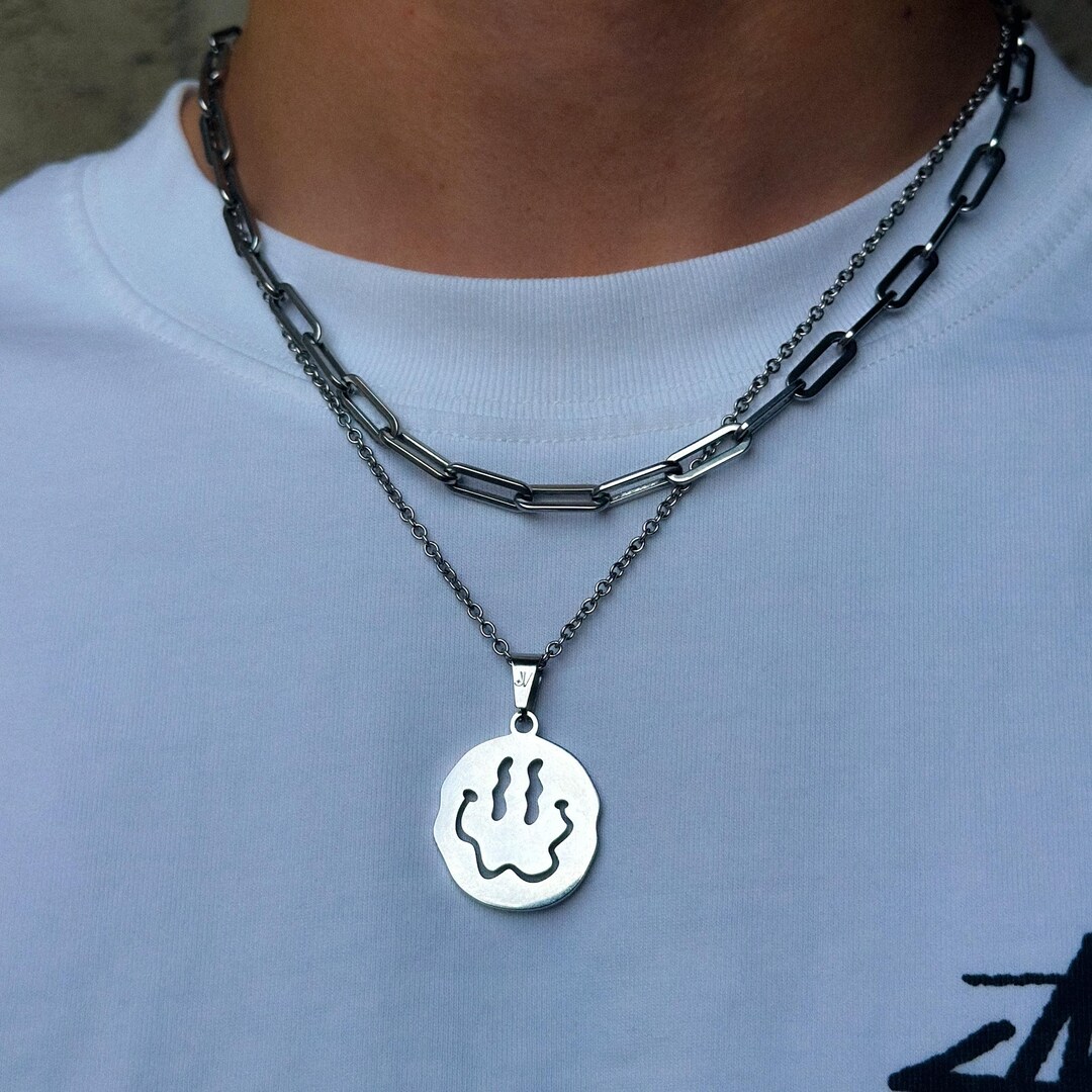 Smiley Necklace Silver | 2 Mm Rolo Chain With Smiley Pendant | Emoji ...