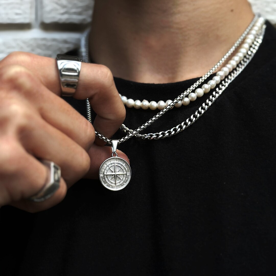 Compass Box Chain Silver 2.5mm Box Necklace Men North Star Chain ...