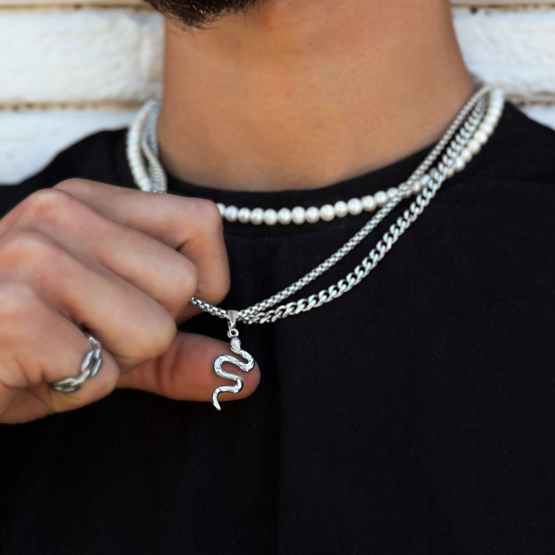 Snake Chain Silver 2.5mm Box Necklace Viper Pendant Silver Necklace Men ...
