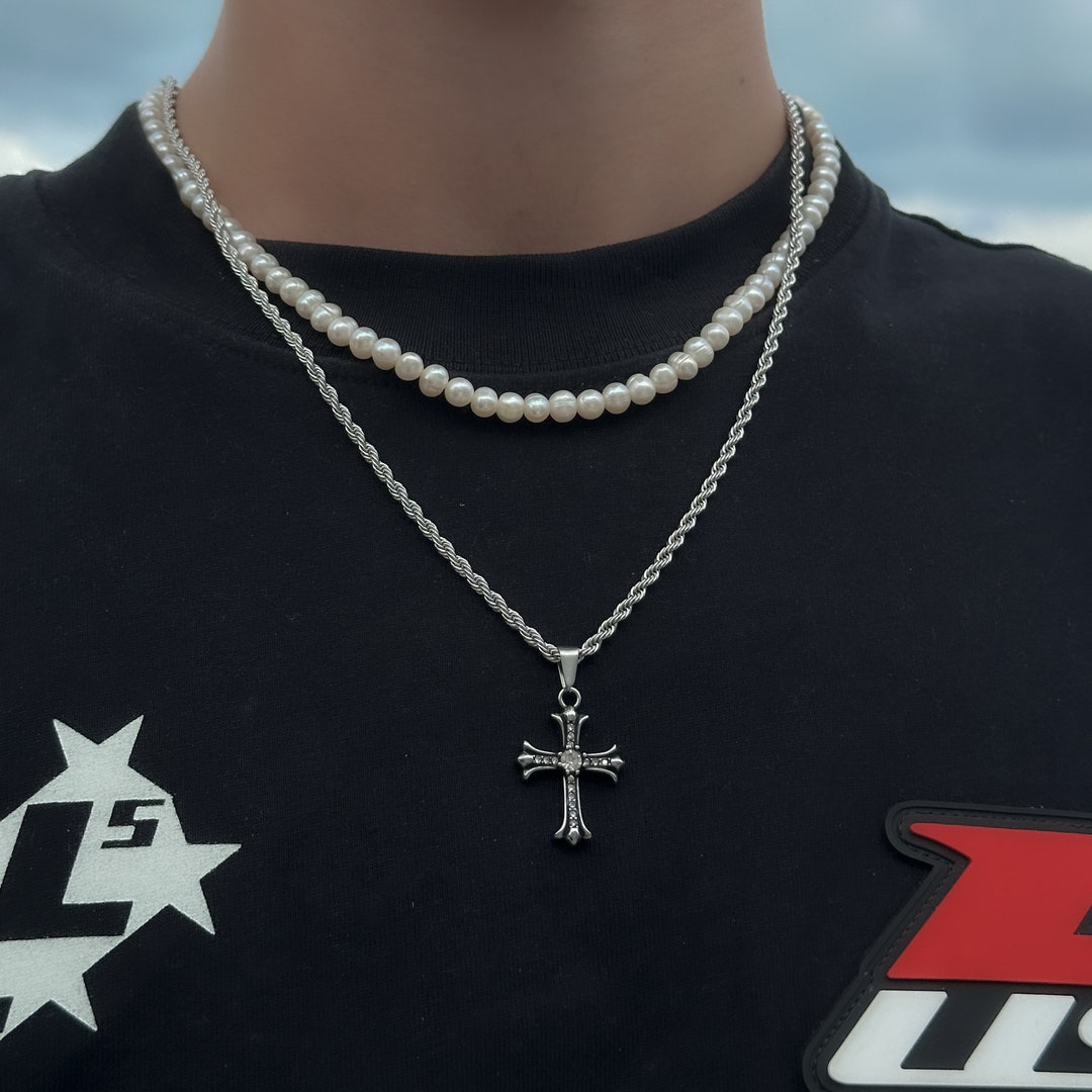Y2K Iced Out Cross Rope Chain Silver 3 Mm Twisted Rope Necklace Men ...