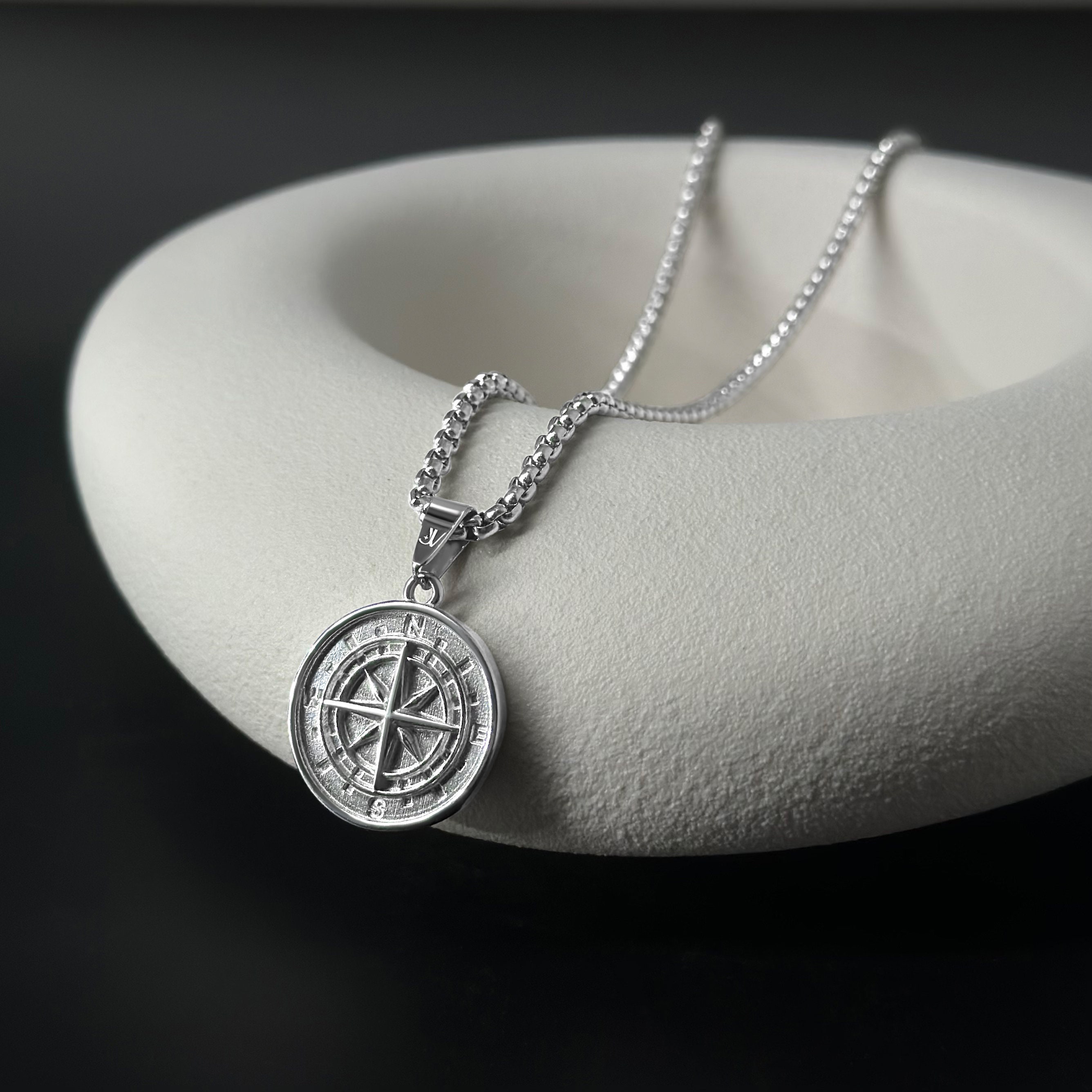 Compass Box Chain Silver 2,5mm Box Necklace Men North Star Chain ...