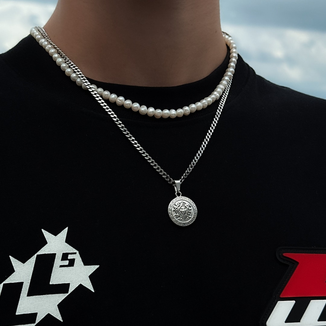 Silver Medusa Necklace 3mm Cuban Link Chain Gorgon - Etsy