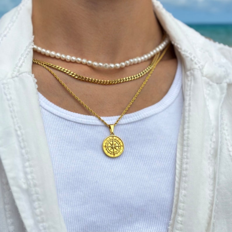 Compass Rope Chain Gold 2mm Twisted Rope Necklace North Star Chain Gold ...