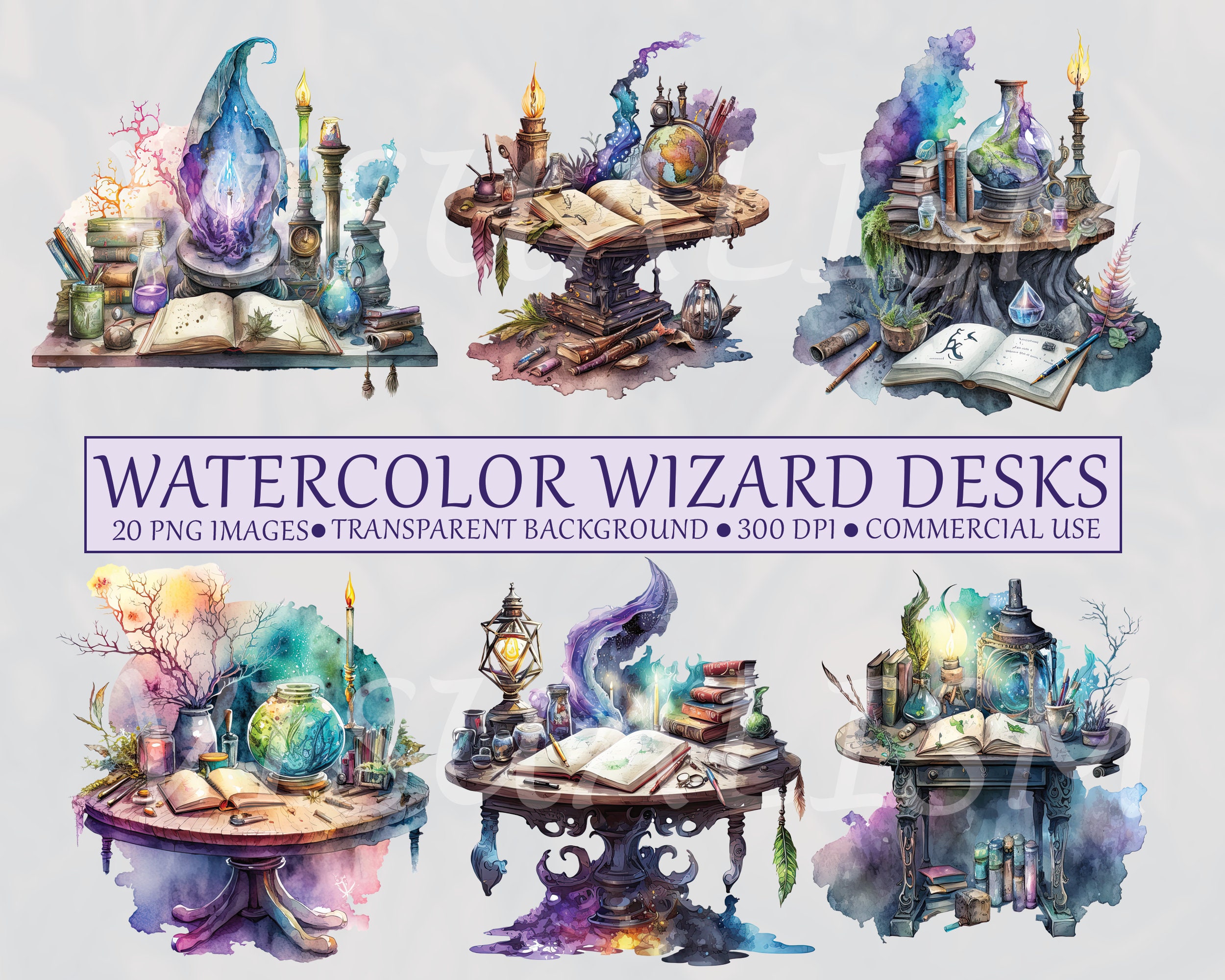 20 Fantasy Wizard Desks Clipart Bundle, Magic Wizard Clipart, Scrapbook ...