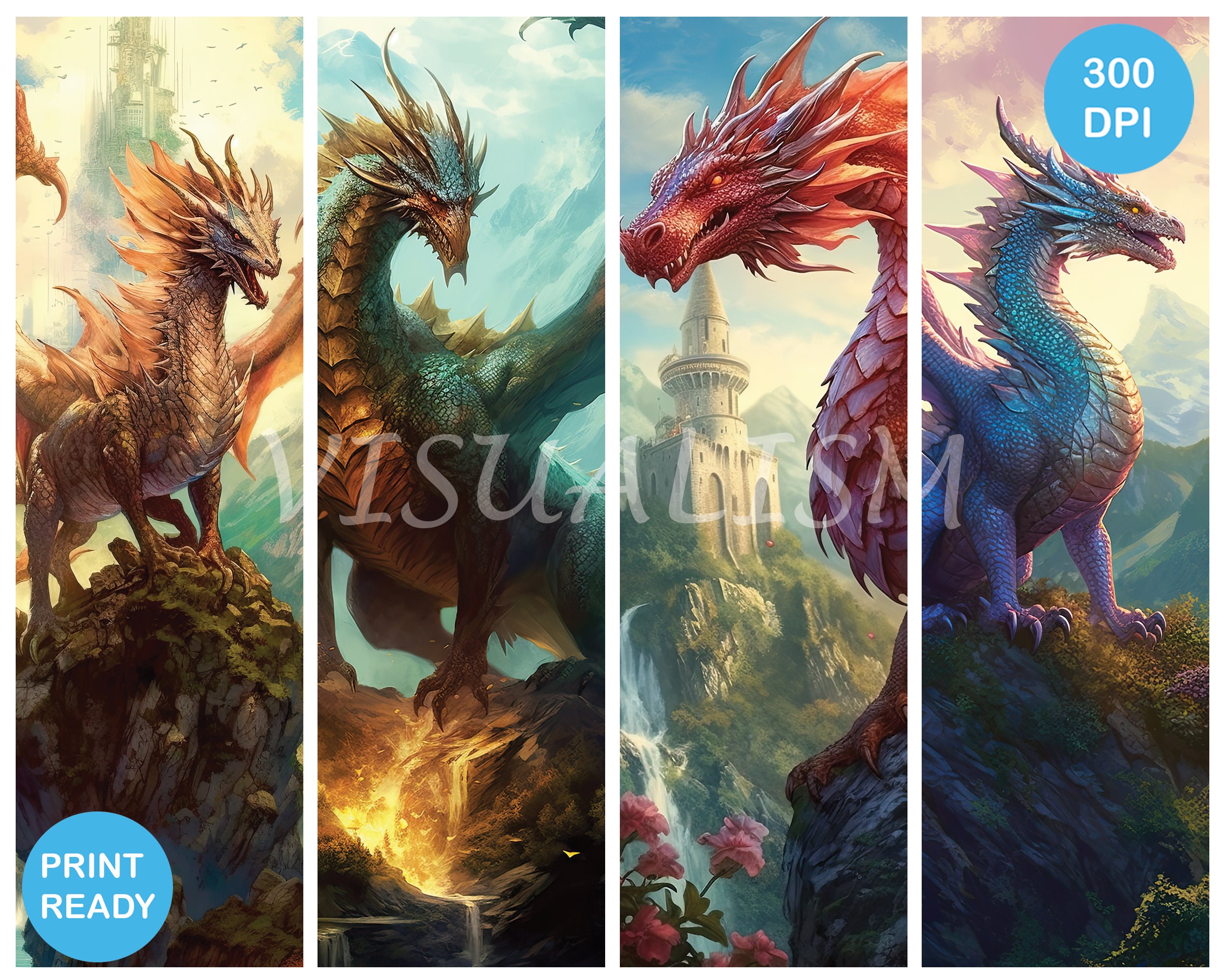 Printable Magical Dragons Digital Paper Fantasy Dragon - Etsy