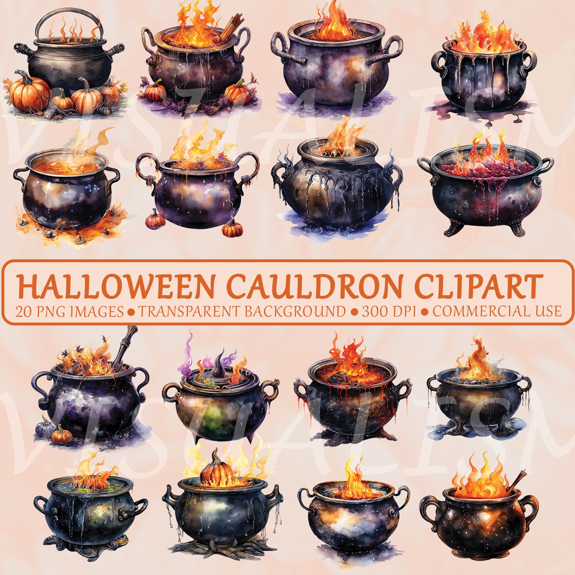 20 Watercolor Cauldron Clipart, Witches Cauldron, Spooky Halloween ...