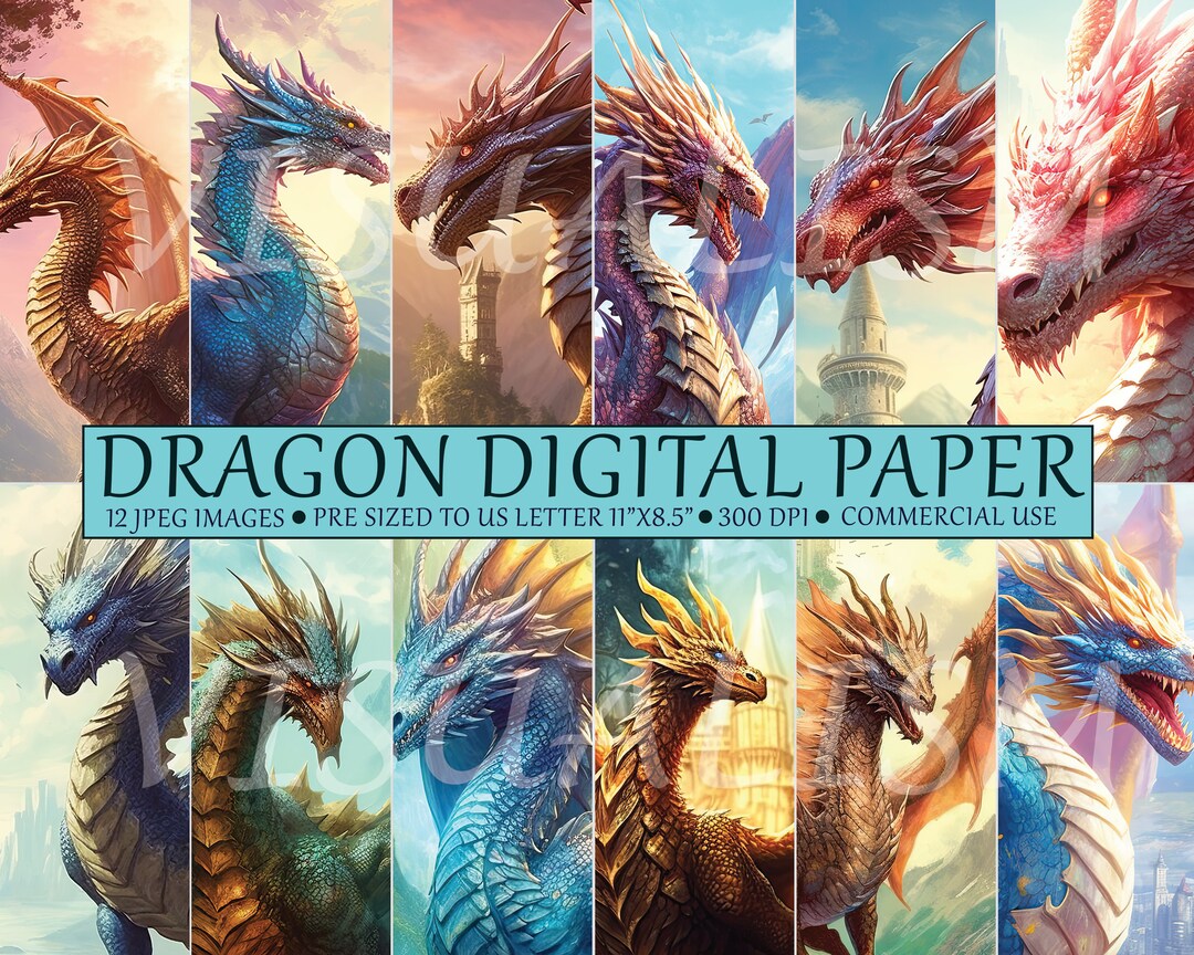 Printable Magical Dragons Digital Paper Fantasy Dragon - Etsy