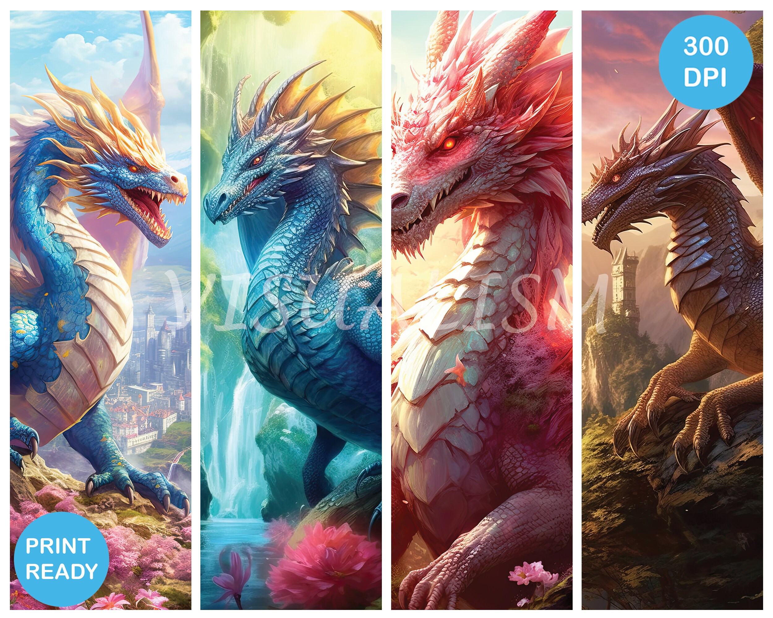 Printable Magical Dragons Digital Paper Fantasy Dragon - Etsy