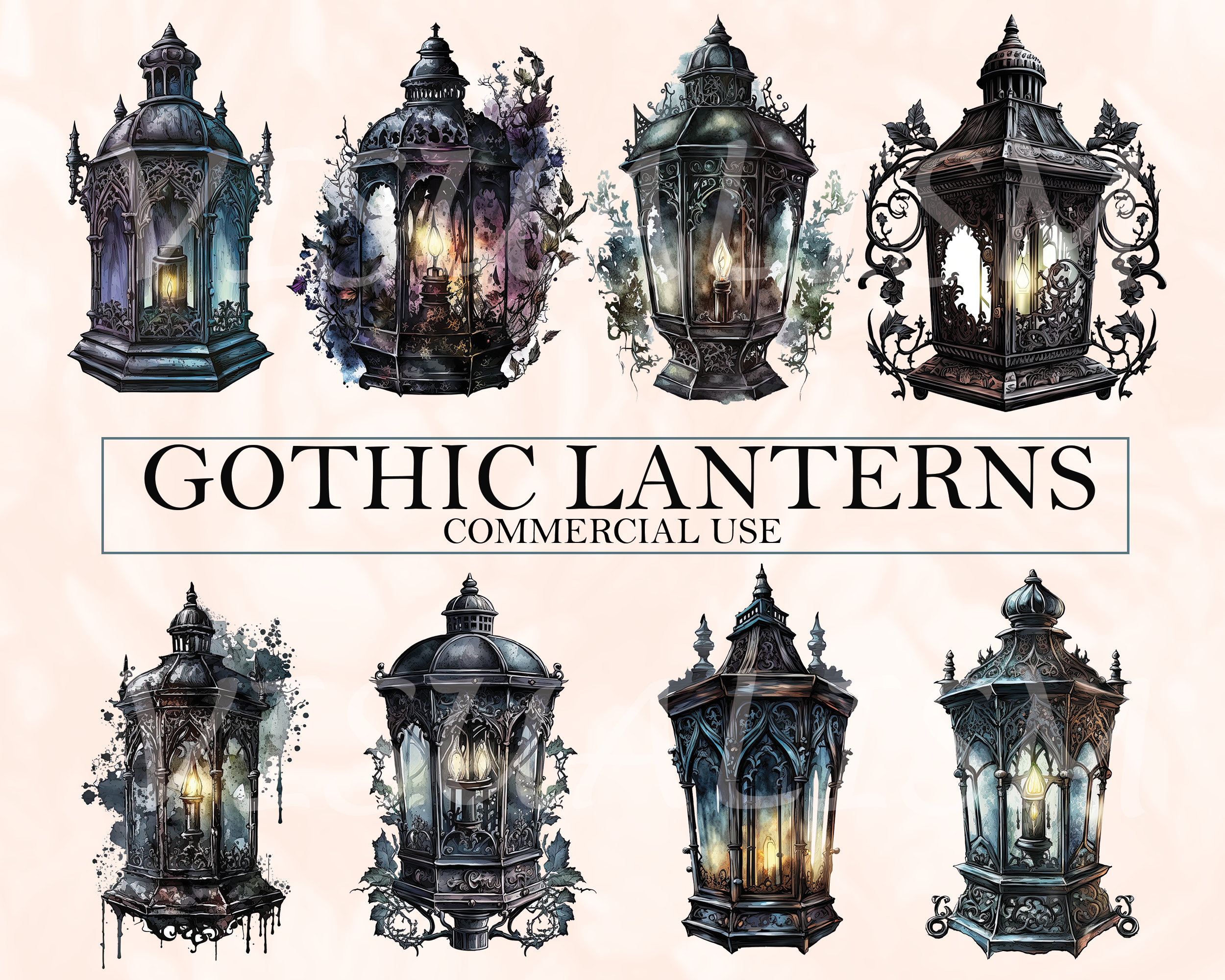 16 GOTHIC LANTERNS CLIPART, Digital Downloads, Lantern Clipart, Gothic ...