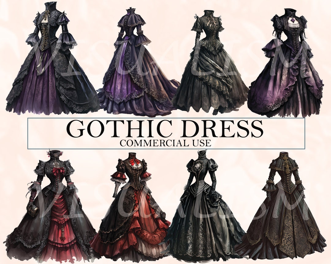 20 GOTHIC WATERCOLOR DRESS, Digital Downloads, Gothic Dress Clipart ...