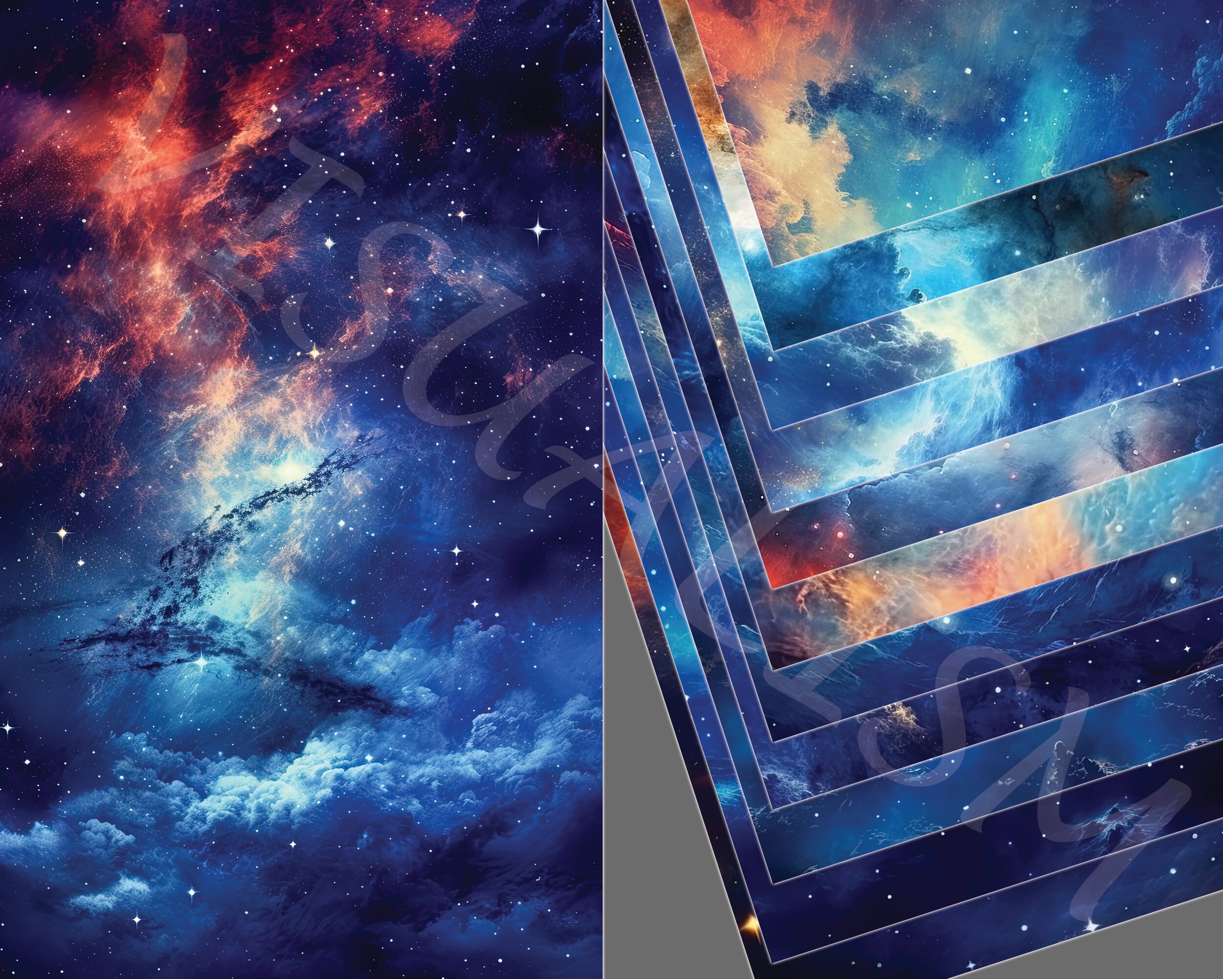 Printable Blue Galaxy Digital Paper, Blue Night Sky Background, Cosmic ...