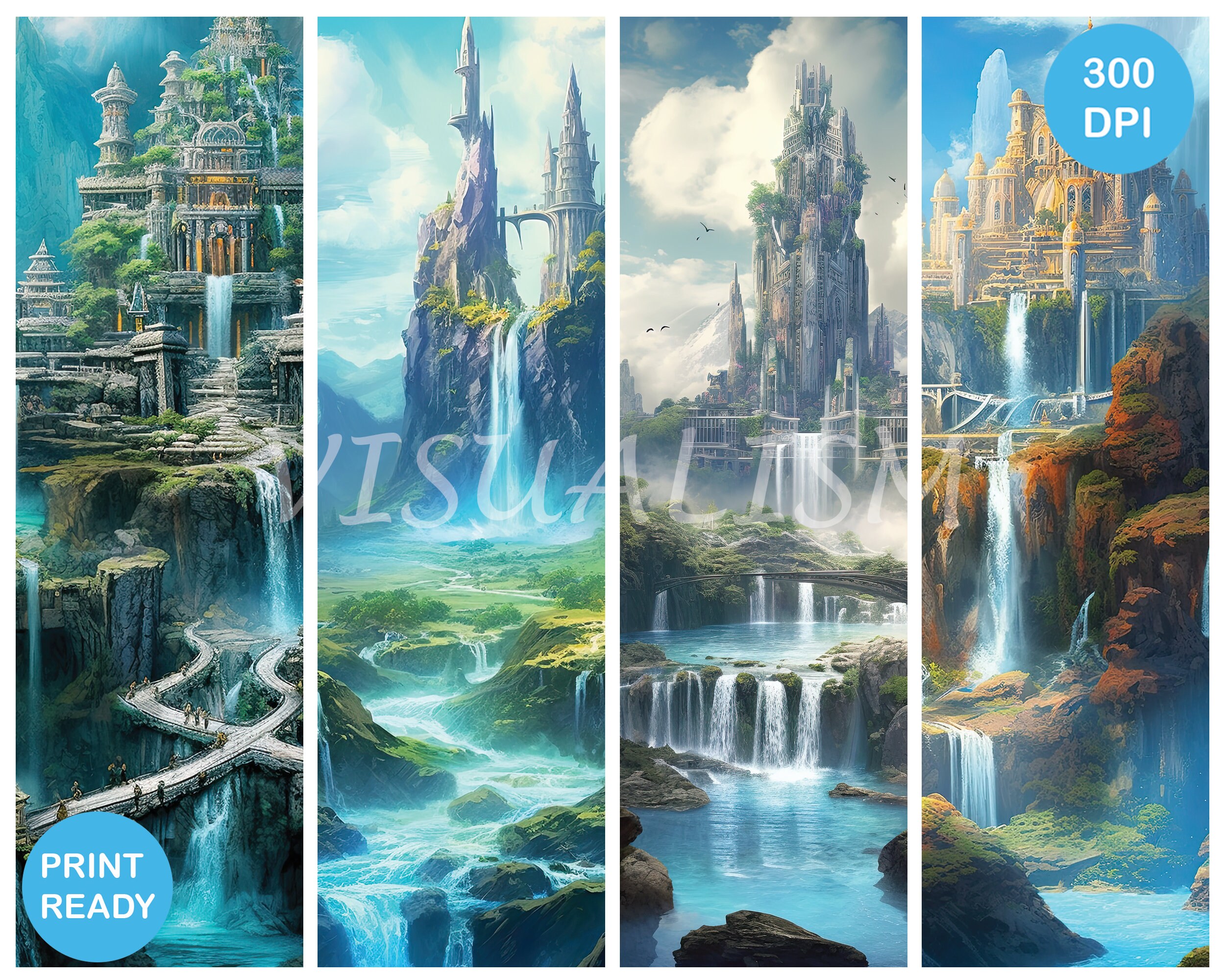 Printable Enchanted Waterfall Digital Paper, Magic Waterfall Background ...