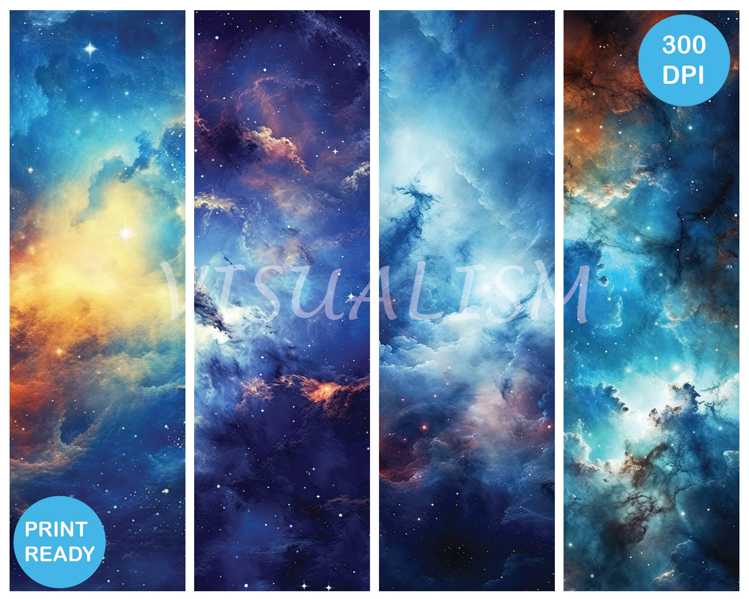 Printable Blue Galaxy Digital Paper, Blue Night Sky Background, Cosmic ...