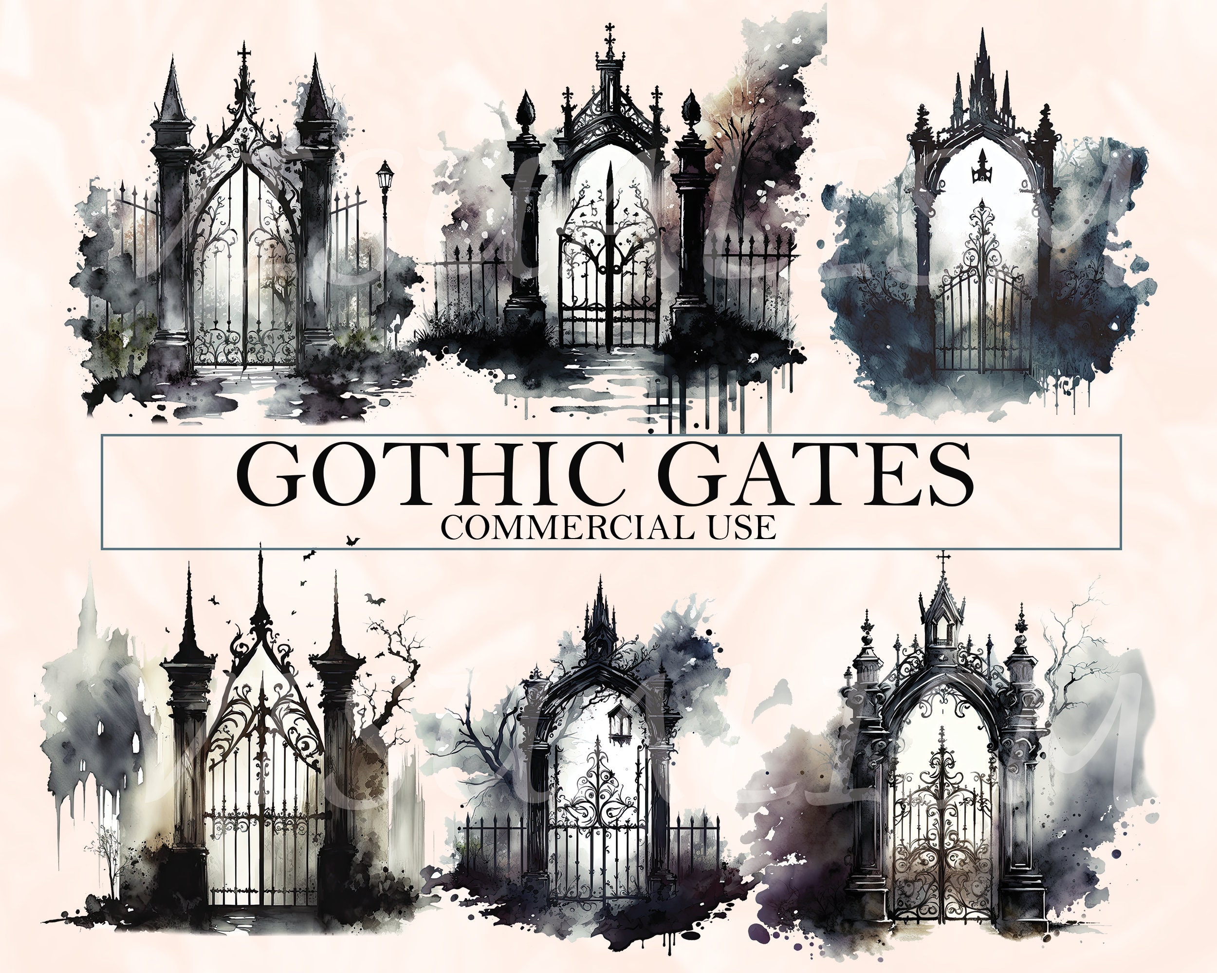 14 GOTHIC GATE CLIPART Digital Downloads Gothic Cemetery - Etsy