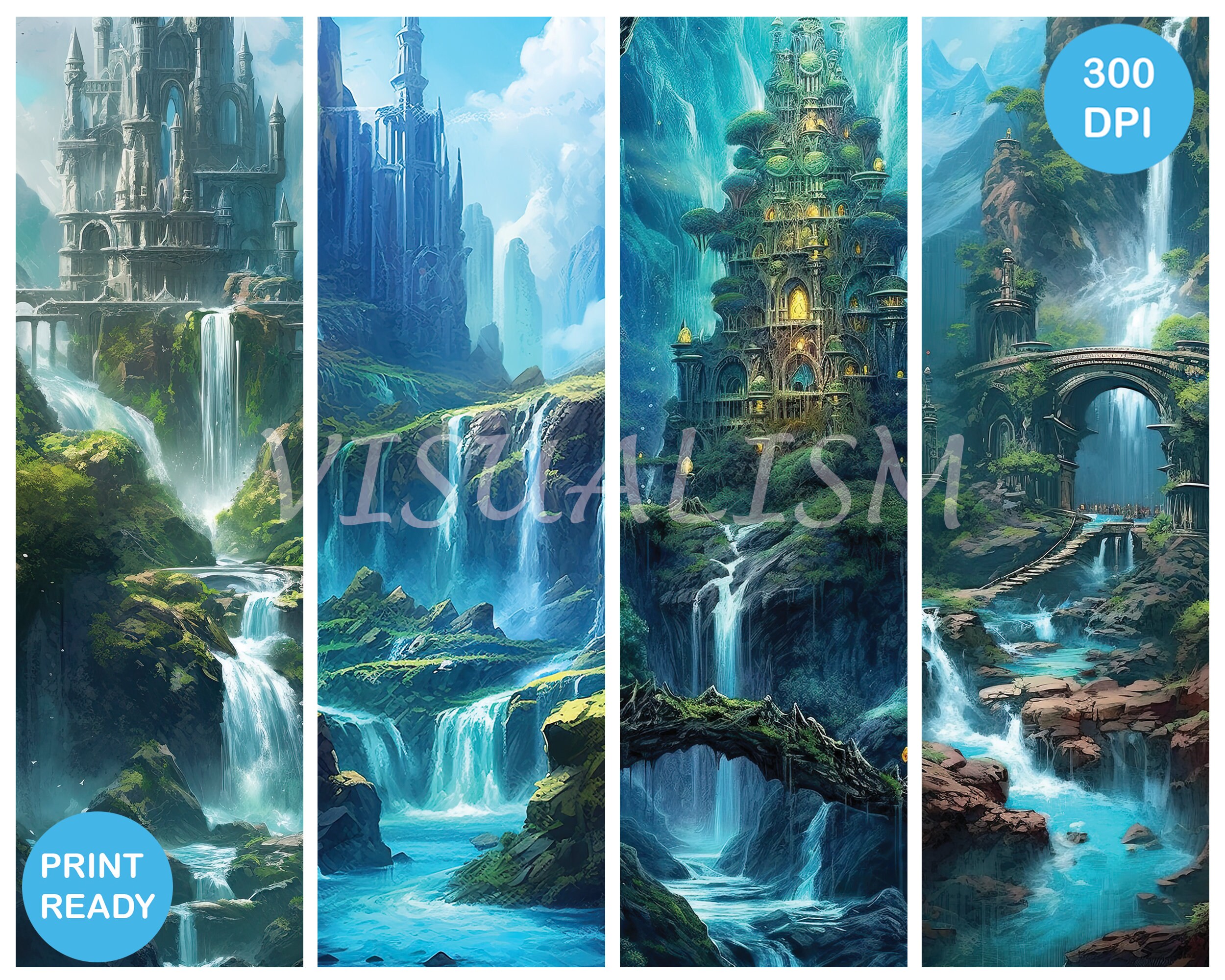 Printable Enchanted Waterfall Digital Paper, Magic Waterfall Background ...