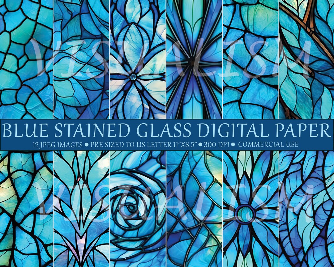 Blue Stained Glass Digital Paper, Printable Textures, Printable ...