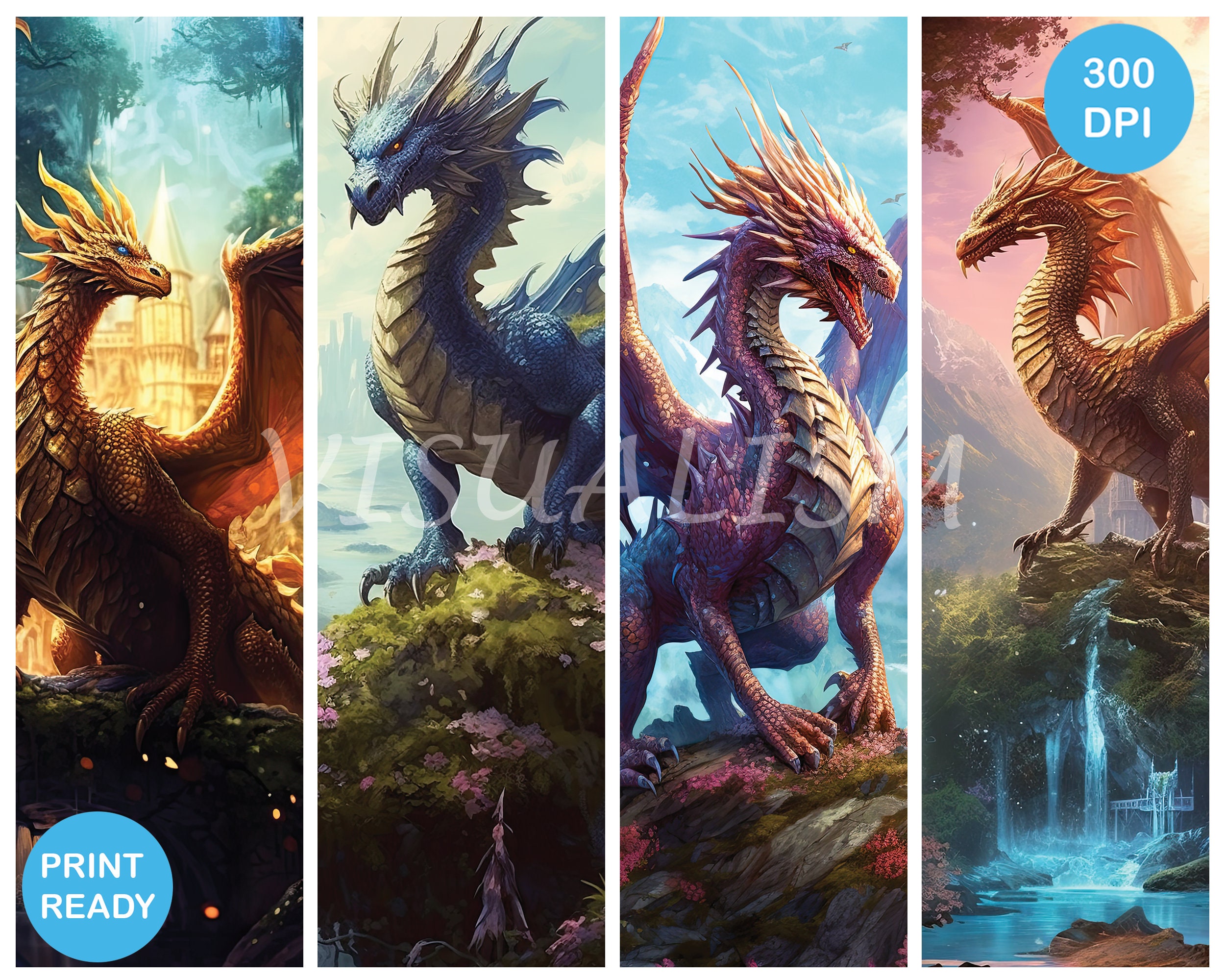 Printable Magical Dragons Digital Paper Fantasy Dragon - Etsy