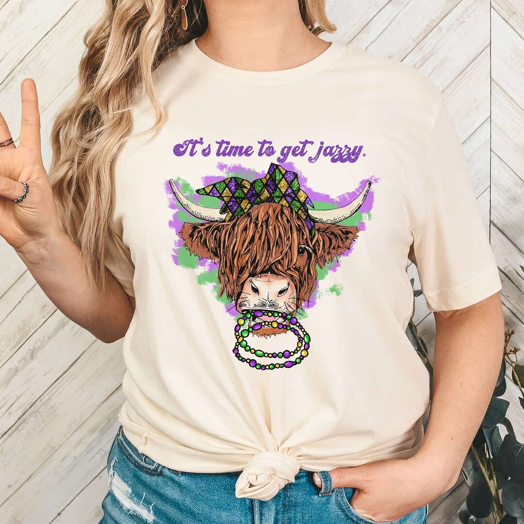 Mardi Gras Cow Parade Shirt, Highland Cow, Mardi Gras Shirt, Purple ...