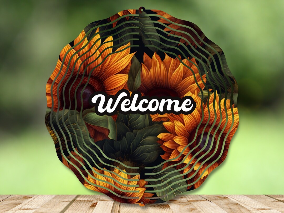 Welcome Wind Spinner Design, Sunflower Wind Spinner PNG, Garden Wind ...