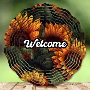 Welcome Wind Spinner Design, Sunflower Wind Spinner PNG, Garden Wind ...