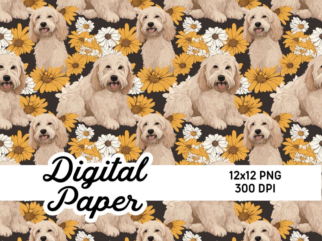 Goldendoodle Digital Paper Dog Goldendoodle Dog Daisies Patten Dog ...