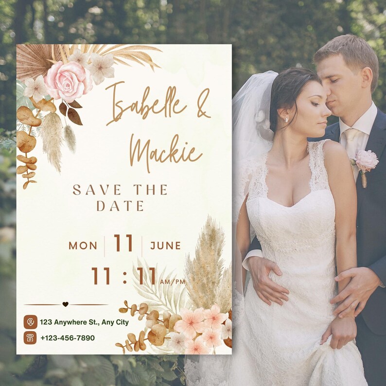 Wedding Editable Invitation Card Canva Template Save the Date - Etsy