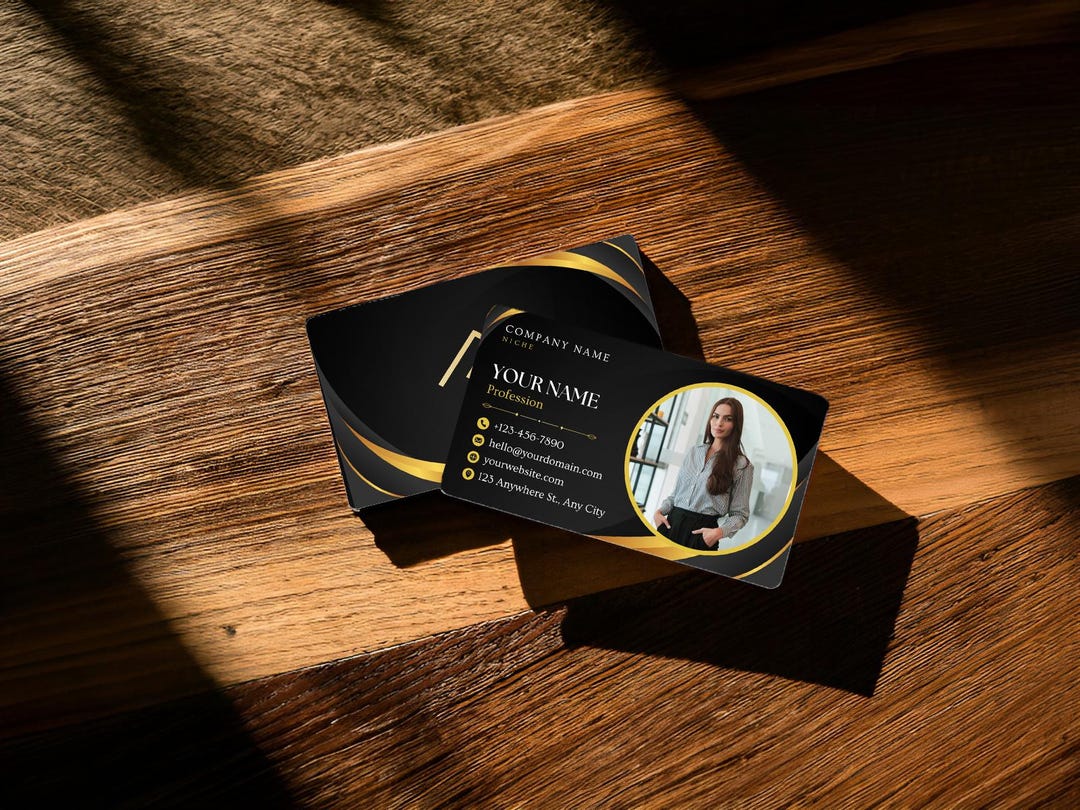Elegant Black & Gold Business Card Template | Modern Editable Canva ...