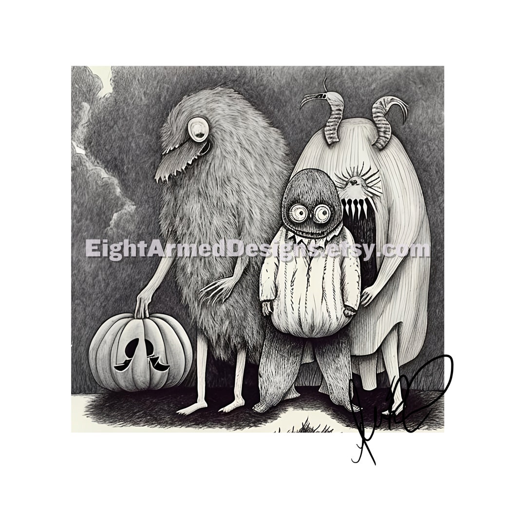 House Monsters Print| Square Original Halloween Monsters Art Print ...