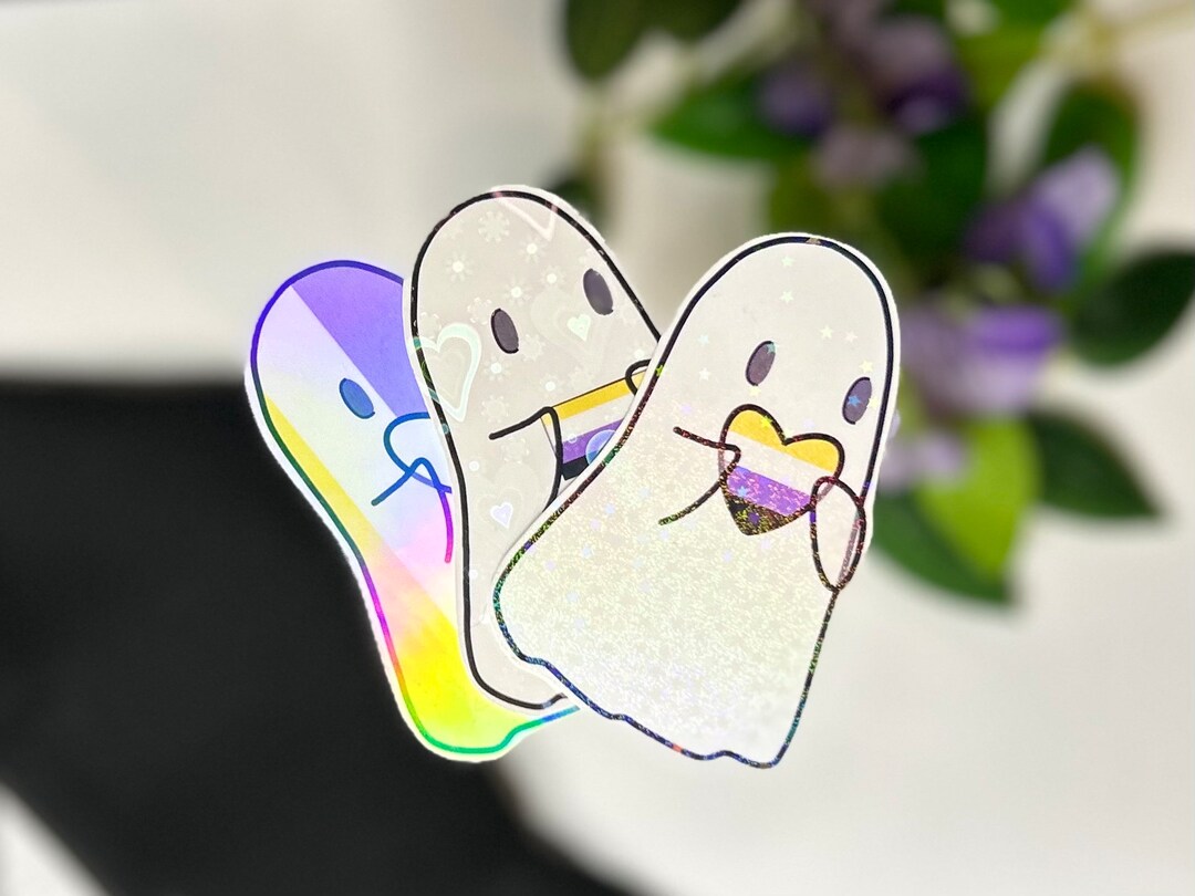 3 Cozy Ghost Nonbinary Flag Holographic Stickers | Pride Laptop Sticker| Gifts for Pride| Gift ...