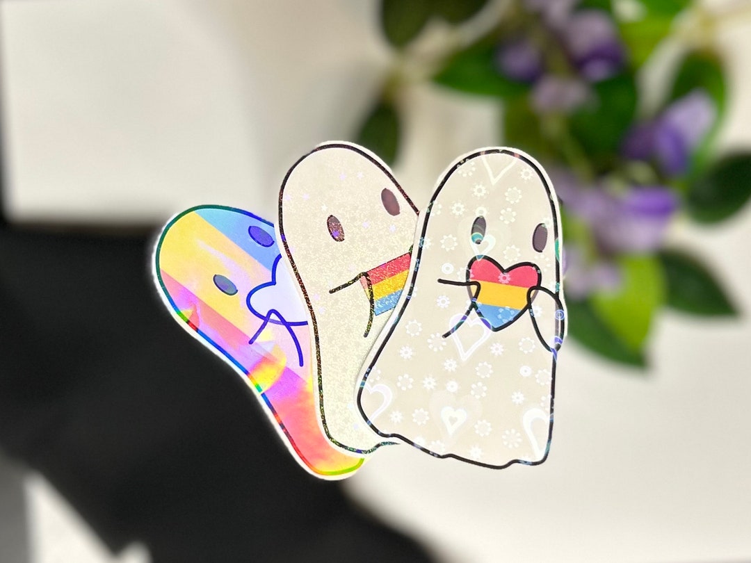 3 Cozy Ghost Pansexual Flag Holographic Stickers | Pride Laptop Sticker ...