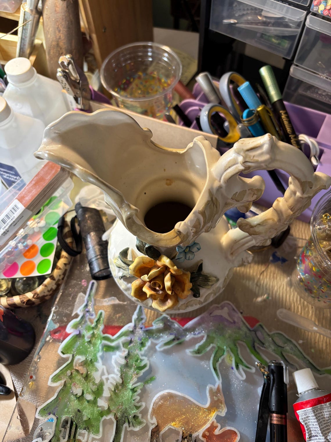 Vintage Capodimonte Pitcher, Porcelain, Etched, Late 1800s, Good ...