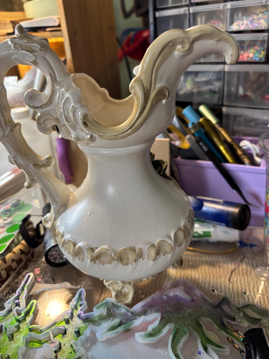 Vintage Capodimonte Pitcher, Porcelain, Etched, Late 1800s, Good ...