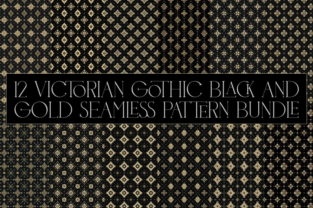 12 Victorian Gothic Black and Gold Seamless Pattern Bundle - Digital ...