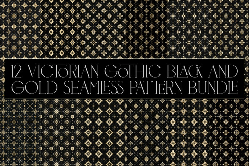 12 Victorian Gothic Black and Gold Seamless Pattern Bundle Digital ...