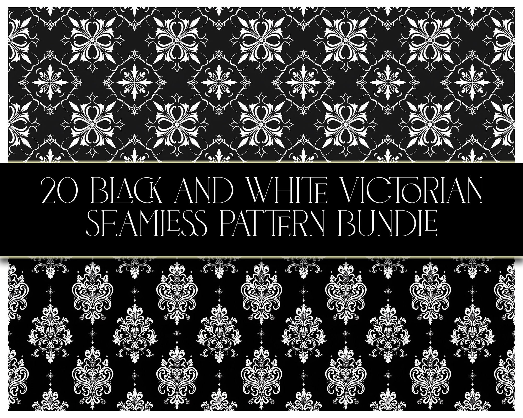 20 Black and White Victorian Gothic Seamless Pattern Bundle - Etsy