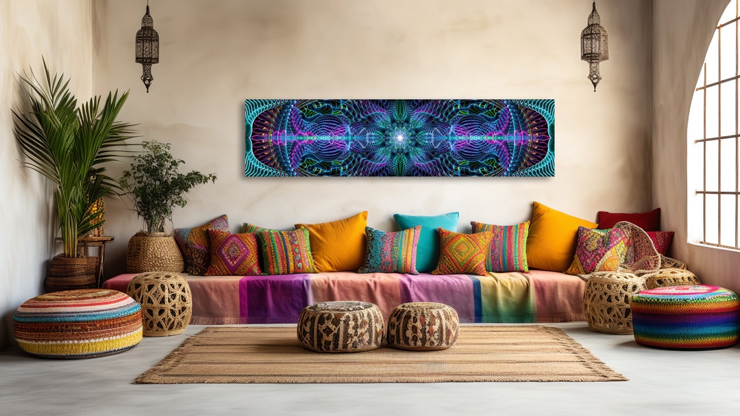 Psychedelic Digital Art Print Elongated Mandala Seed of Life Purples ...