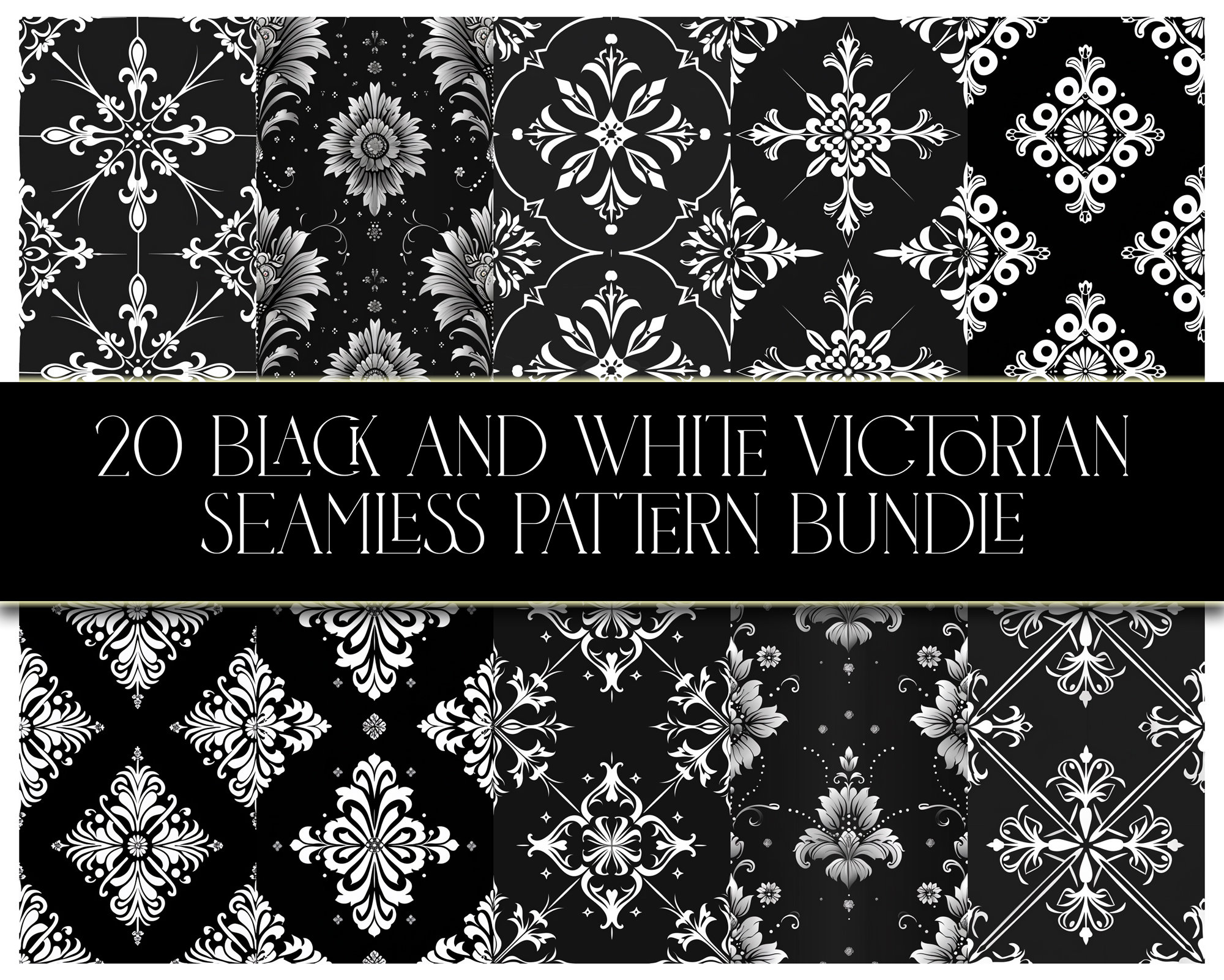 20 Black and White Victorian Gothic Seamless Pattern Bundle - Etsy