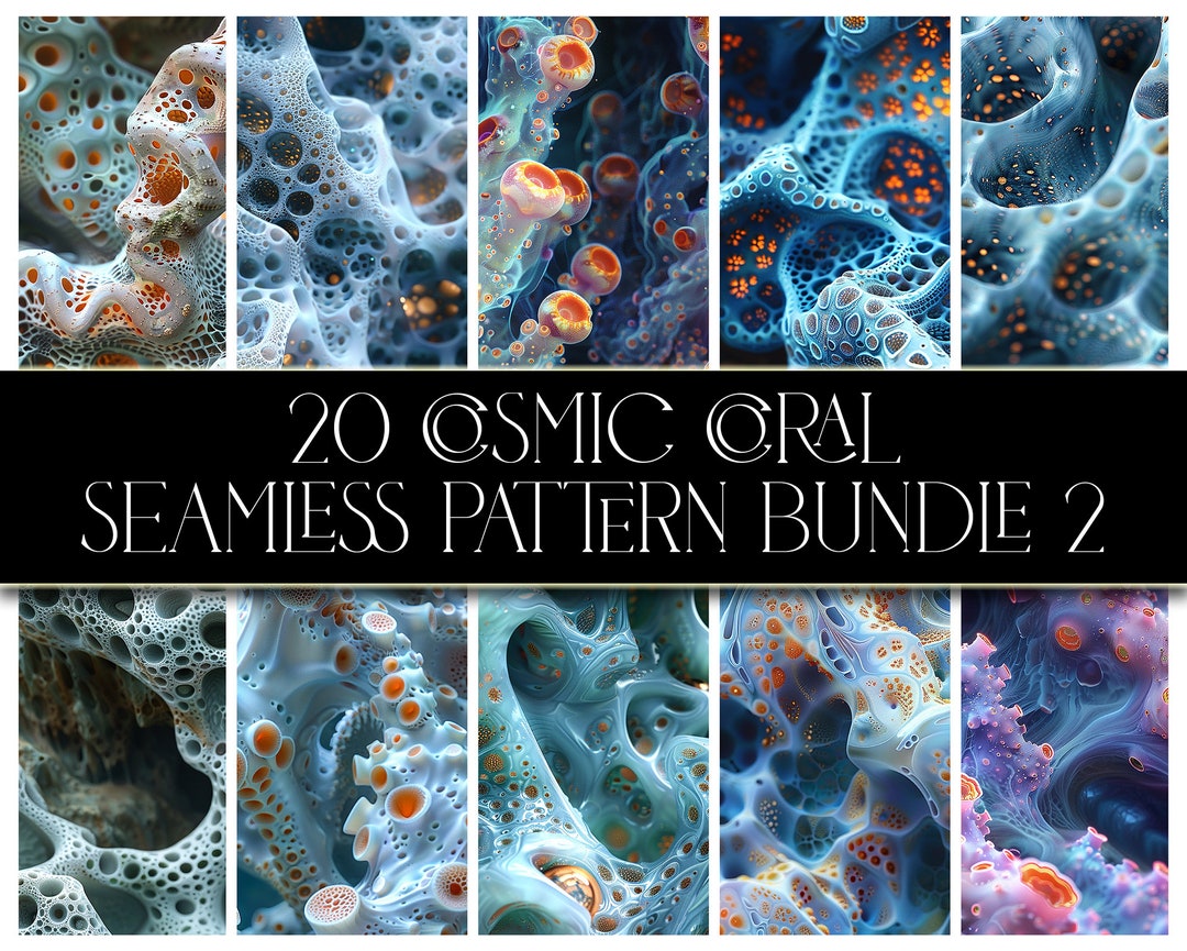 20 Ethereal Cosmic Corals Seamless Pattern Bundle 2 Biomorphic Designs ...