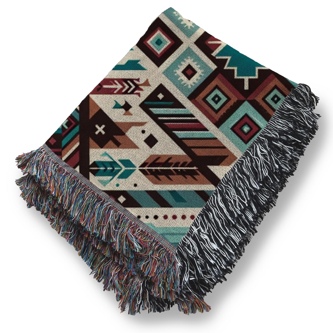 Native American Woven Blanket - Blue and Tan Native Design Home Decor ...