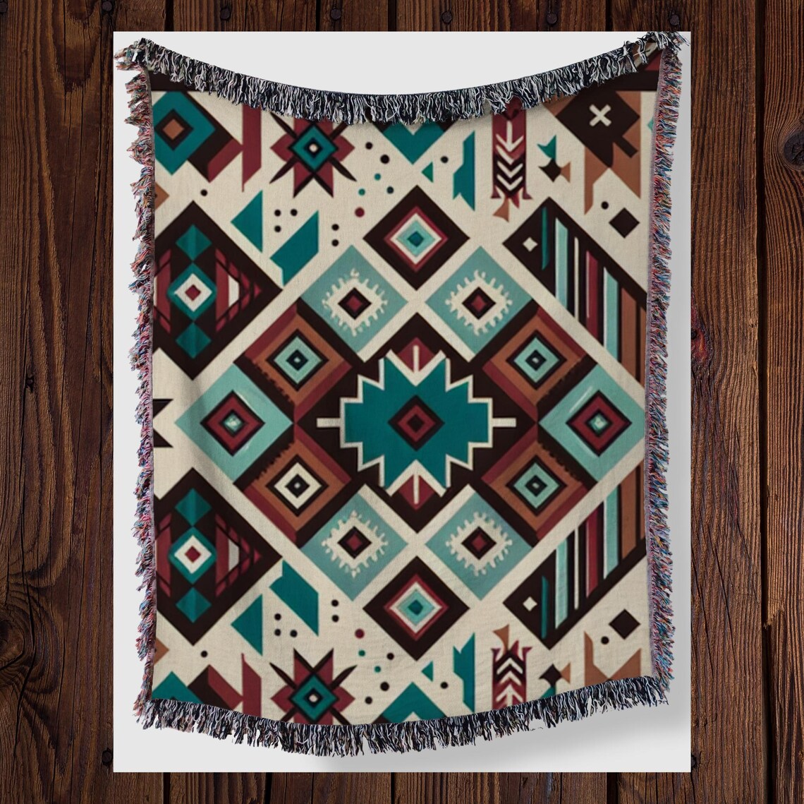 Native American Woven Blanket - Blue and Tan Native Design Home Decor ...