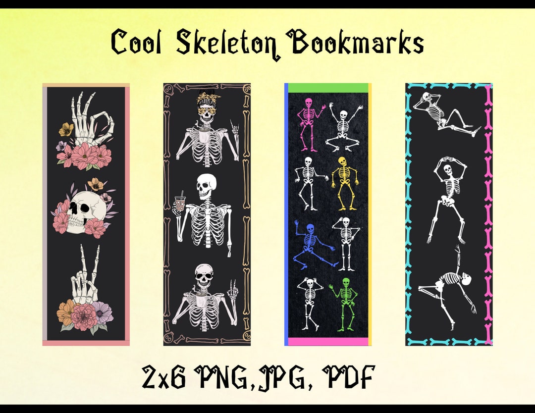 Cool Skeleton Bookmarks Printable Scary Bookmarks Digital - Etsy