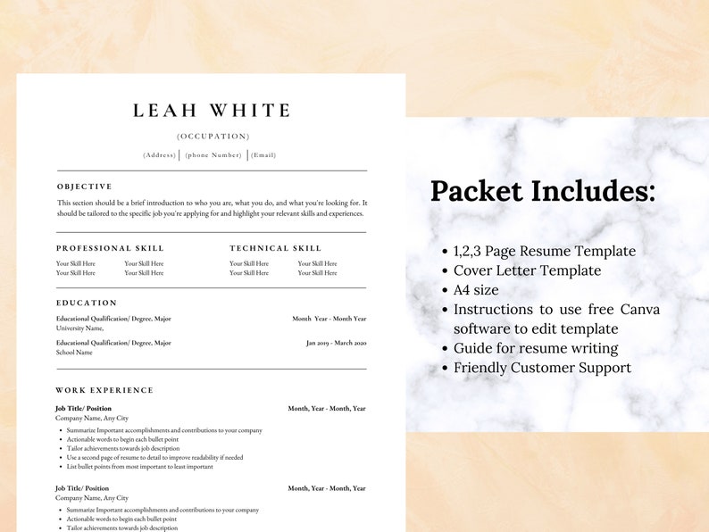 ATS Compatible Friendly Resume for Professionals, Easy to Edit on Canva ...