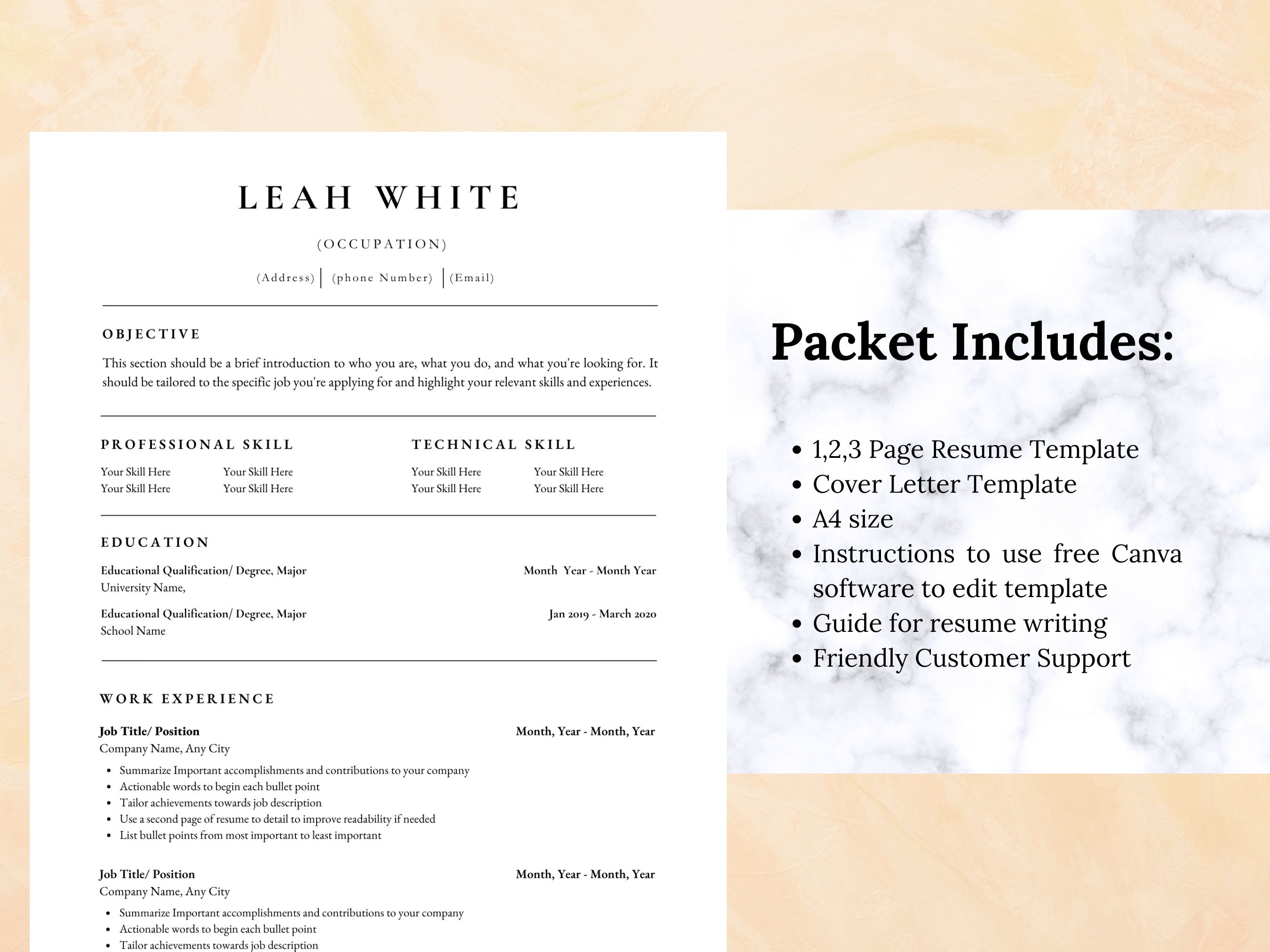 ATS Compatible Friendly Resume for Professionals, Easy to Edit on Canva ...