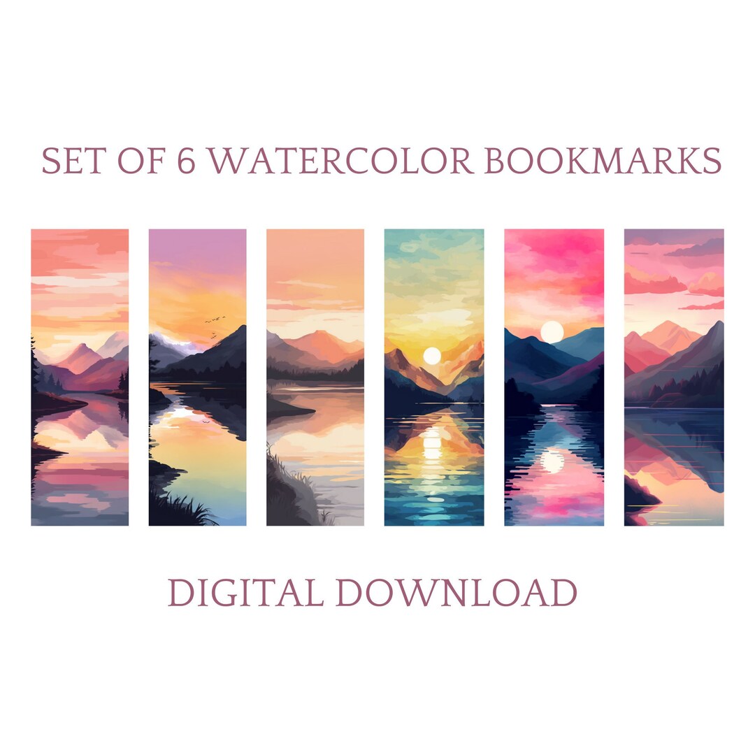 Set of 6 Watercolor Bookmarks, Landscape Bookmarks, Digital Bookmarks ...