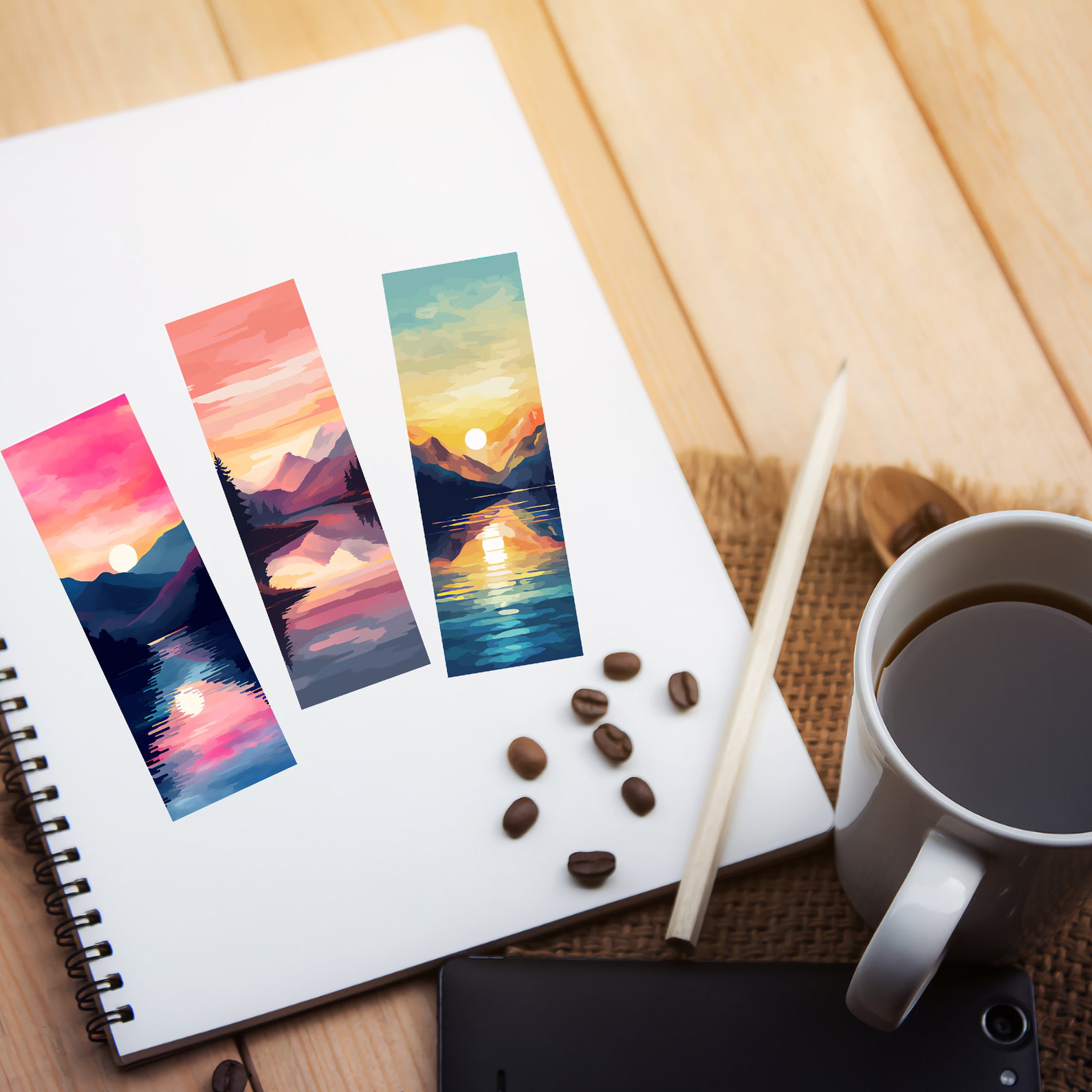 Set of 6 Watercolor Bookmarks, Landscape Bookmarks, Digital Bookmarks ...