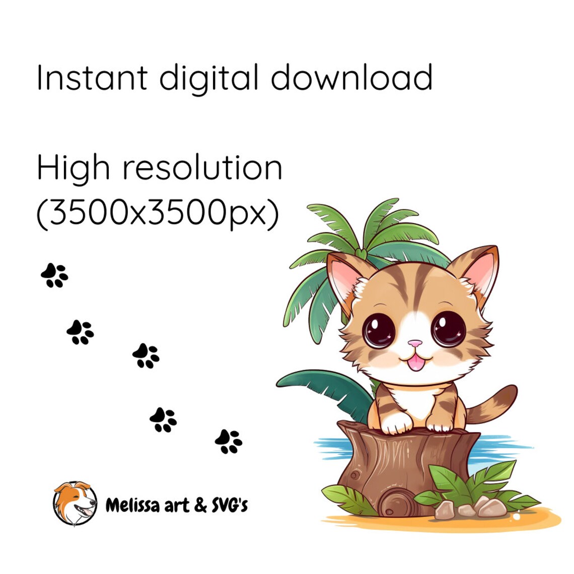 Summer Cats Clipart Bundle Png Kawaii Cat Lover Commercial Use Beach ...